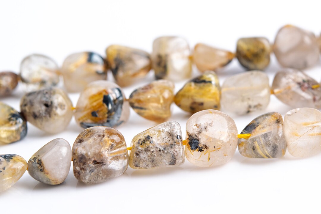 9x8mm Titanium Golden Rutile Quartz Beads Pebble Chips Grade A Genuine ...