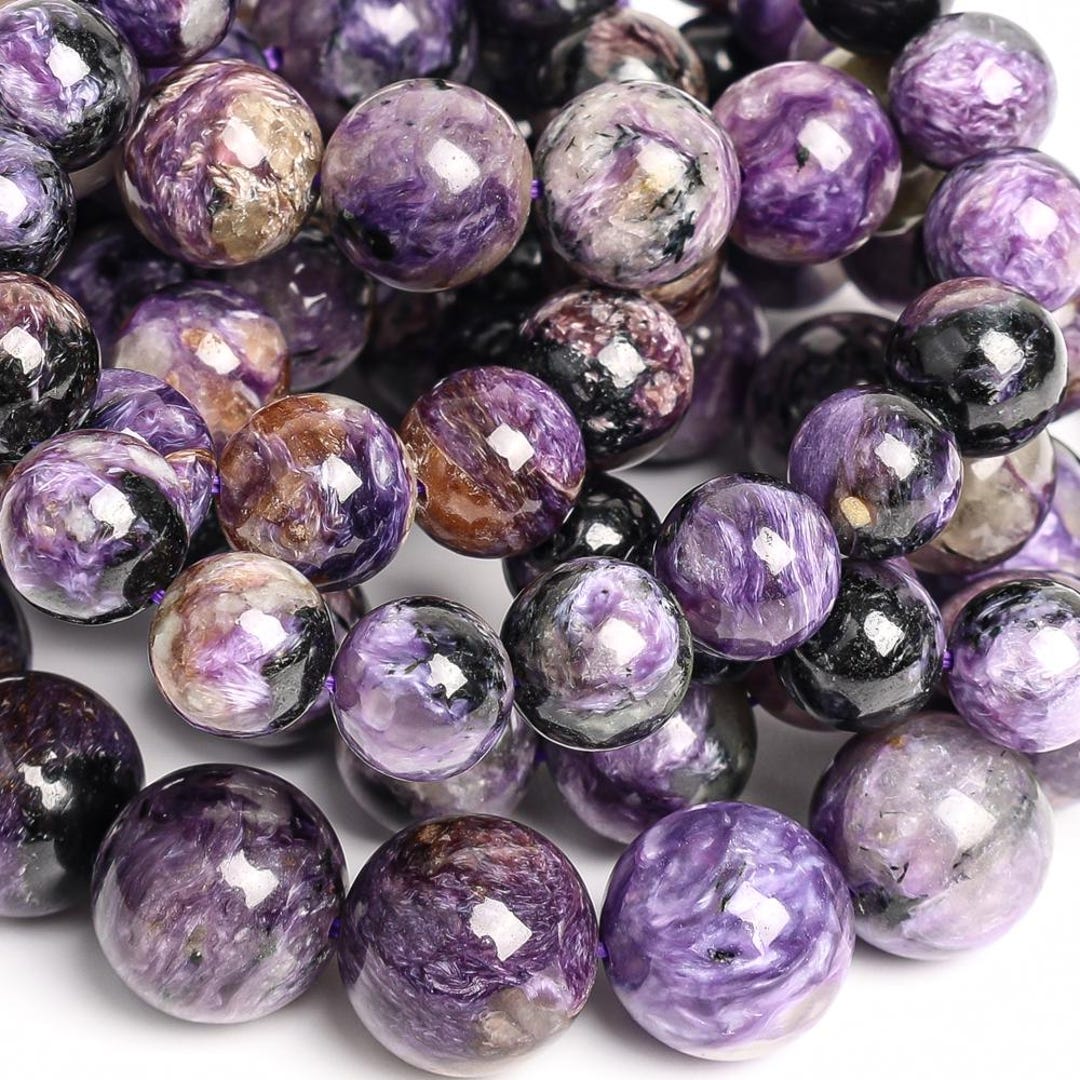 10-15MM Rare Natural Charoite Beaded Bracelet Unique Swirl Pattern ...