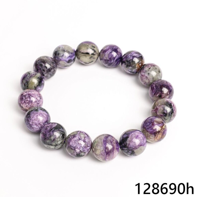 10-15MM Rare Natural Charoite Beaded Bracelet Unique Swirl Pattern ...