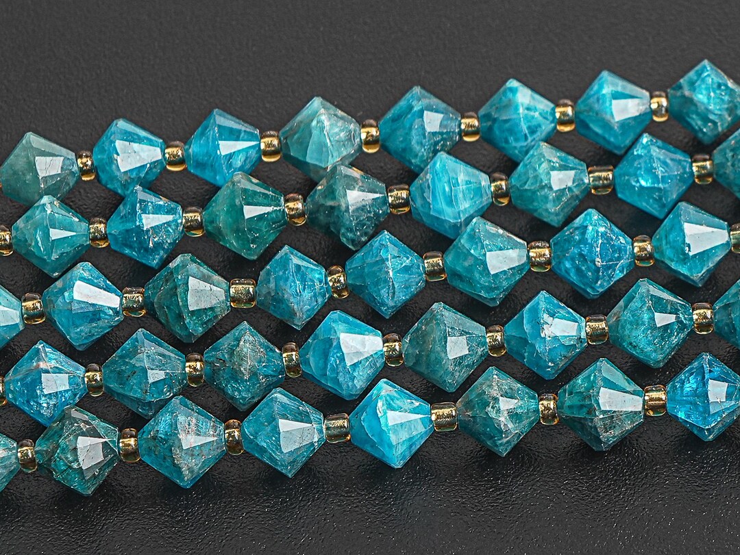 6MM Lake Blue Apatite Beads Grade AA Genuine Natural Gemstone Bicone ...