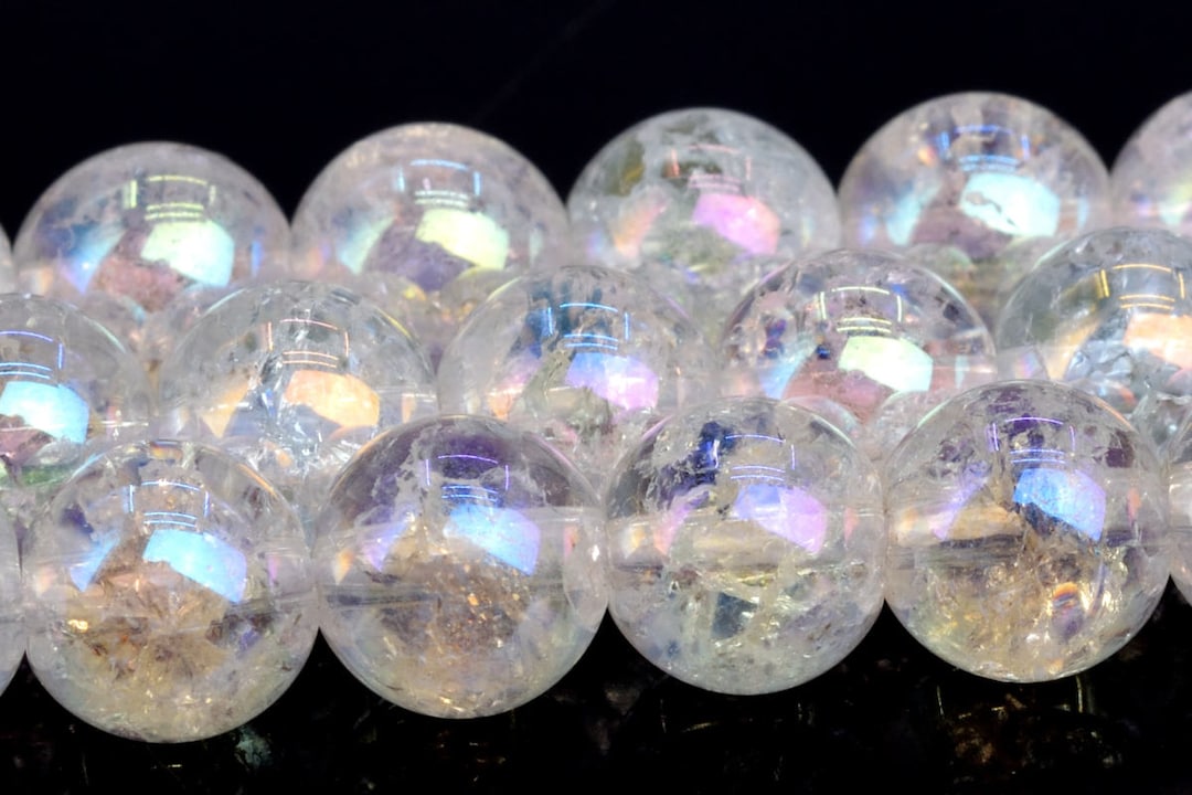 Rainbow Clear Crystal Quartz Crack Pattern Beads Grade AAA Gemstone ...