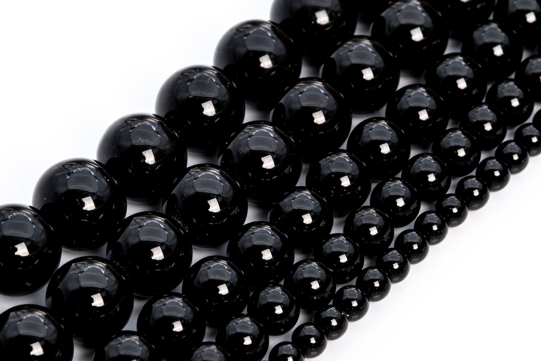 Black Agate Beads Grade AAA Genuine Natural Gemstone Round Loose Beads ...