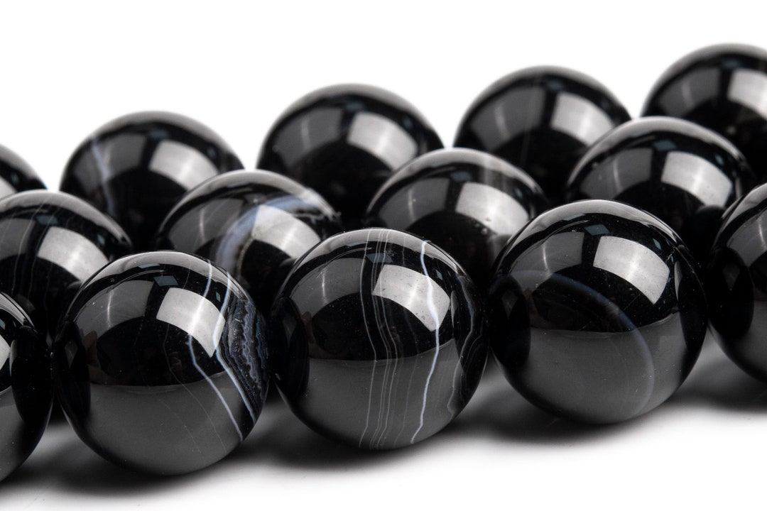 15-16MM Black Striped Agate Beads Grade AAA Natural Gemstone Round ...