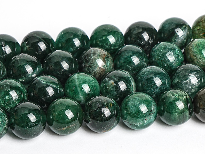 Dark Green Fuchsite Beads Genuine Natural Grade AA Gemstone Round Loose ...