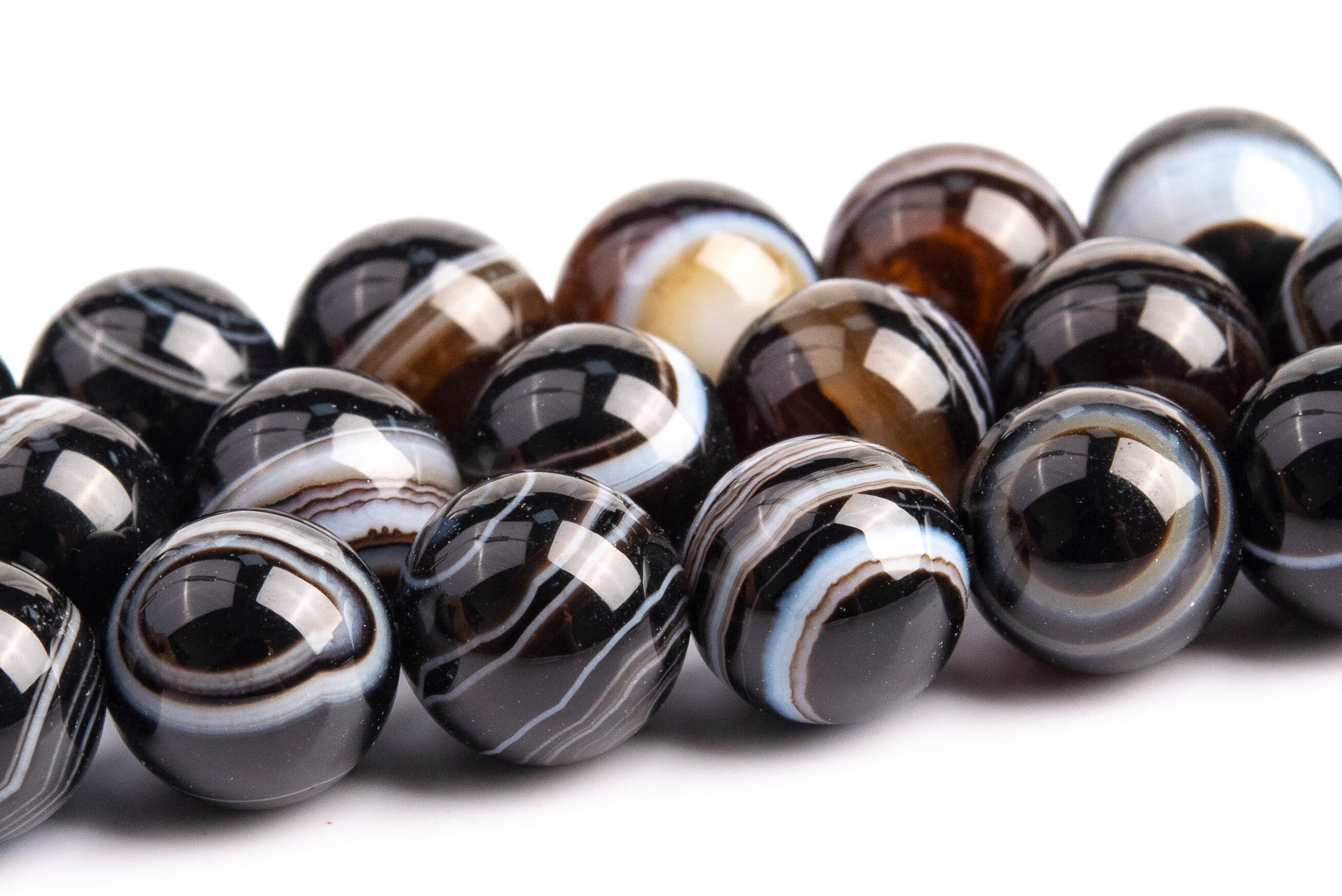 8MM Coffee Striped Agate Beads Grade AAA Genuine Natural Gemstone Half ...