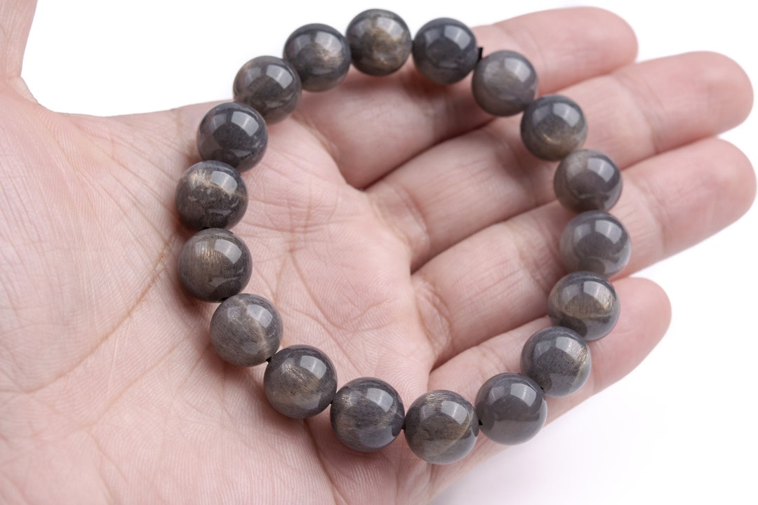 11MM Aventurescence Sunstone Hematite Inclusions Beads Deep Gray ...