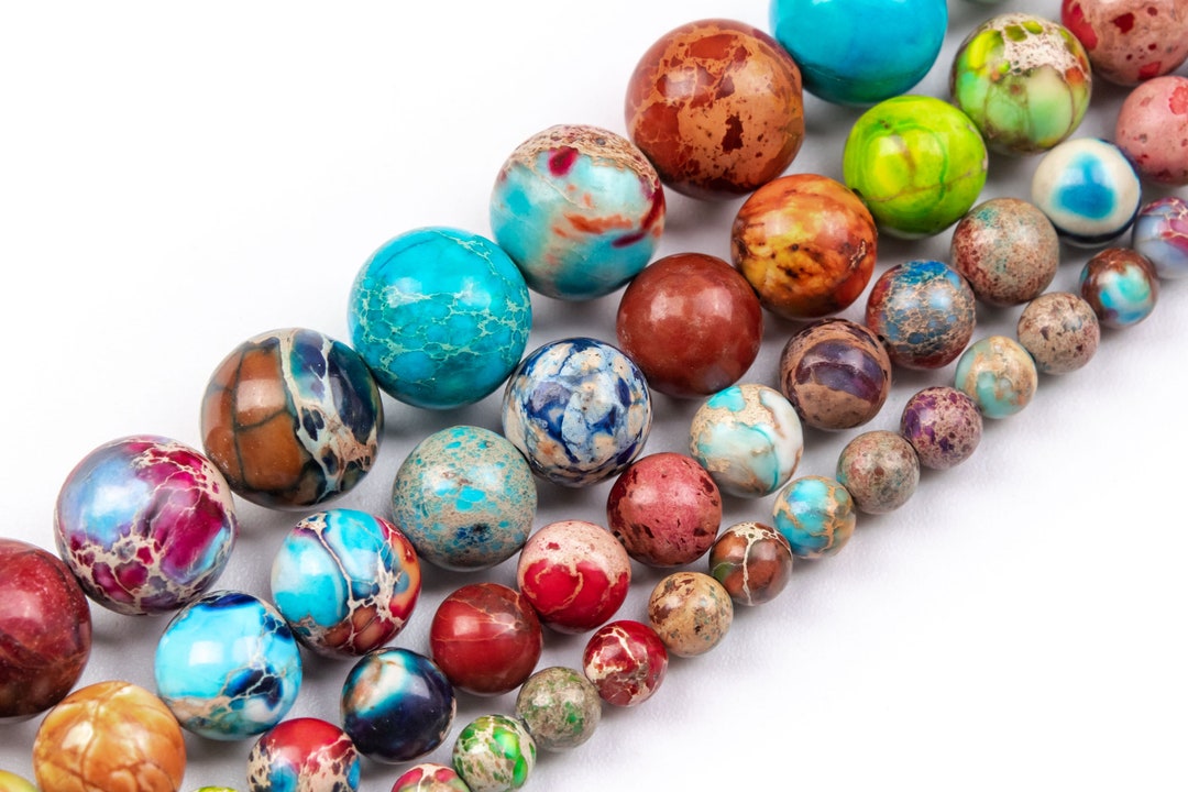 Multicolor Sea Sediment Imperial Jasper Beads Grade AAA Gemstone Round ...