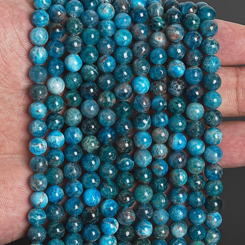 Blue Apatite Beads Genuine Natural Gemstone Round Loose Beads 6MM 8MM ...