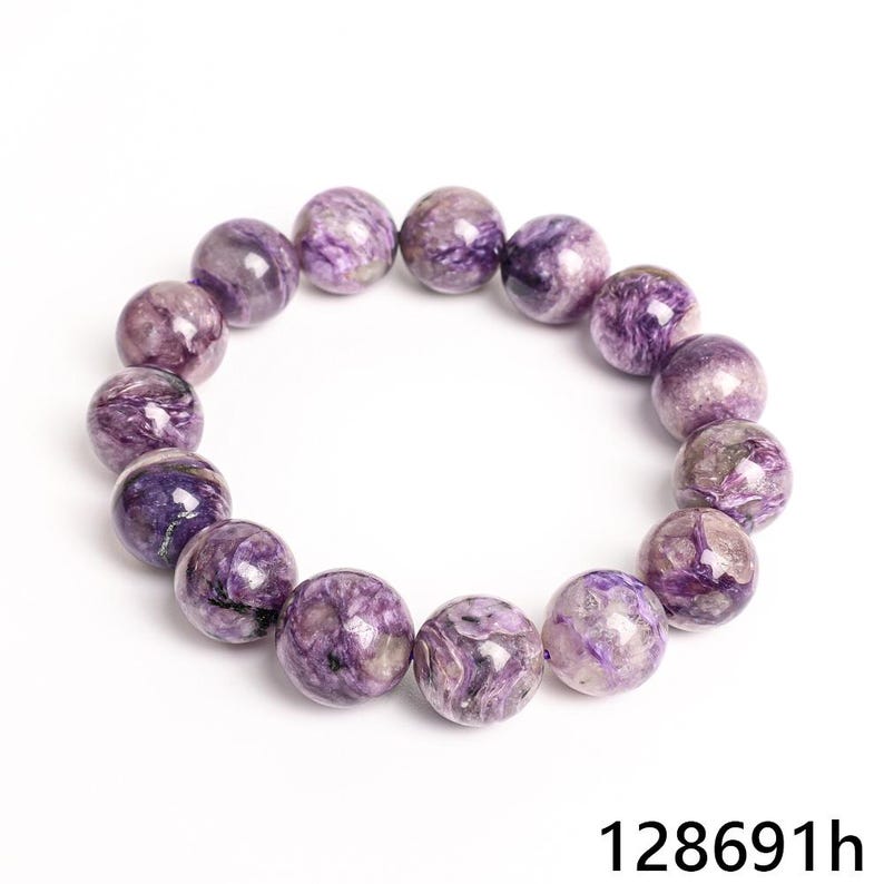 10-15MM Rare Natural Charoite Beaded Bracelet Unique Swirl Pattern ...