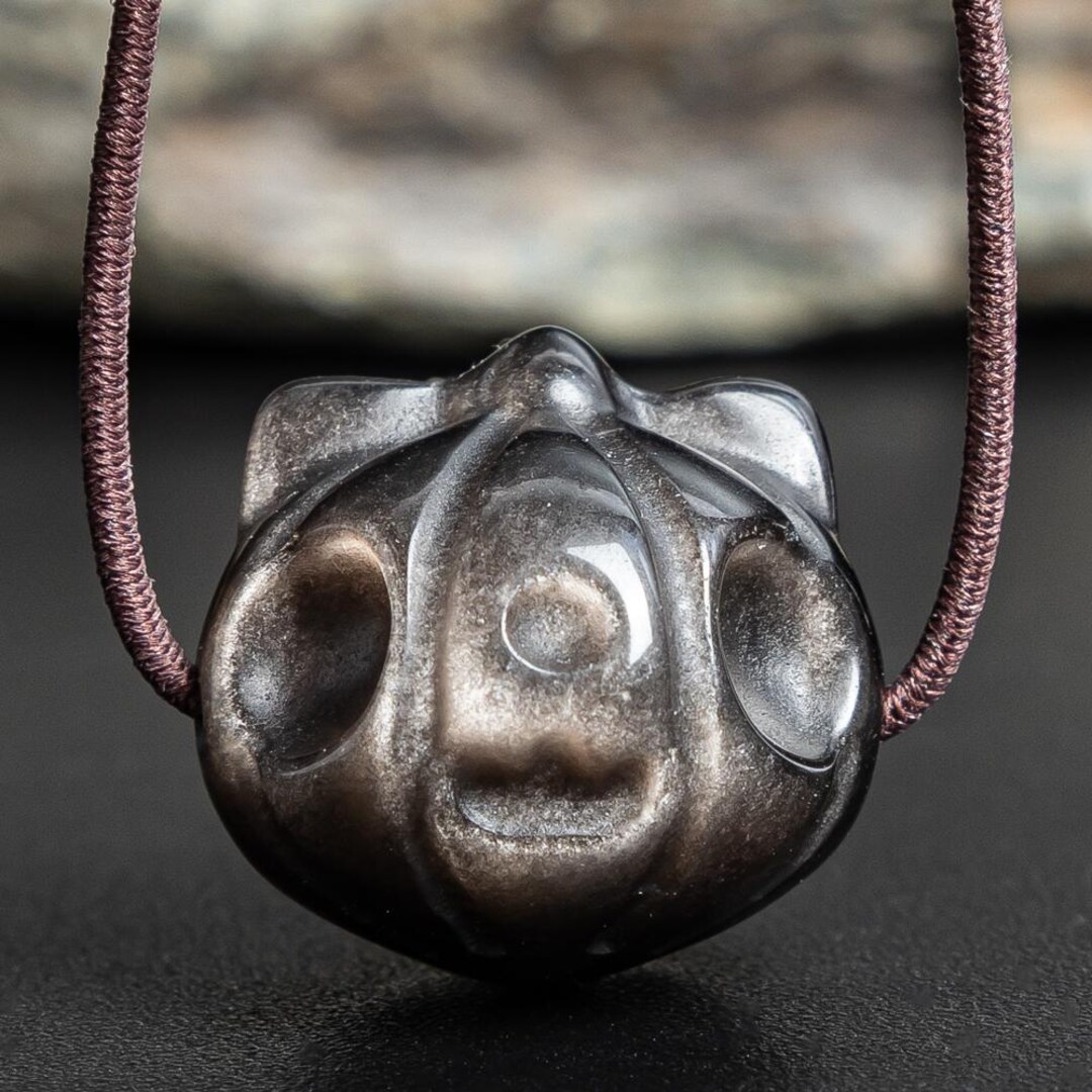 Genuine Natural Silver Obsidian Pumpkin Lantern Pendant Grade AA ...