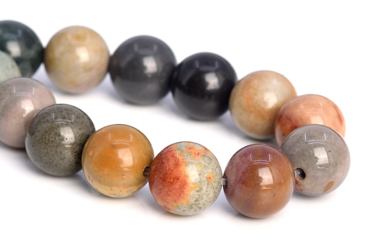 American Picture Jasper Beads Grade AA Genuine Natural Gemstone Round ...