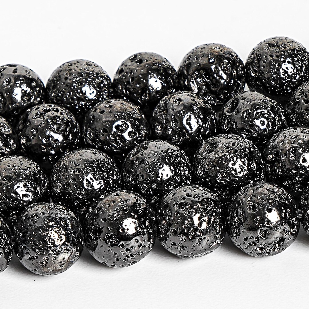8MM Black Volcanic Lava Beads Grade A Gemstone Round Loose Beads 15"/7. ...
