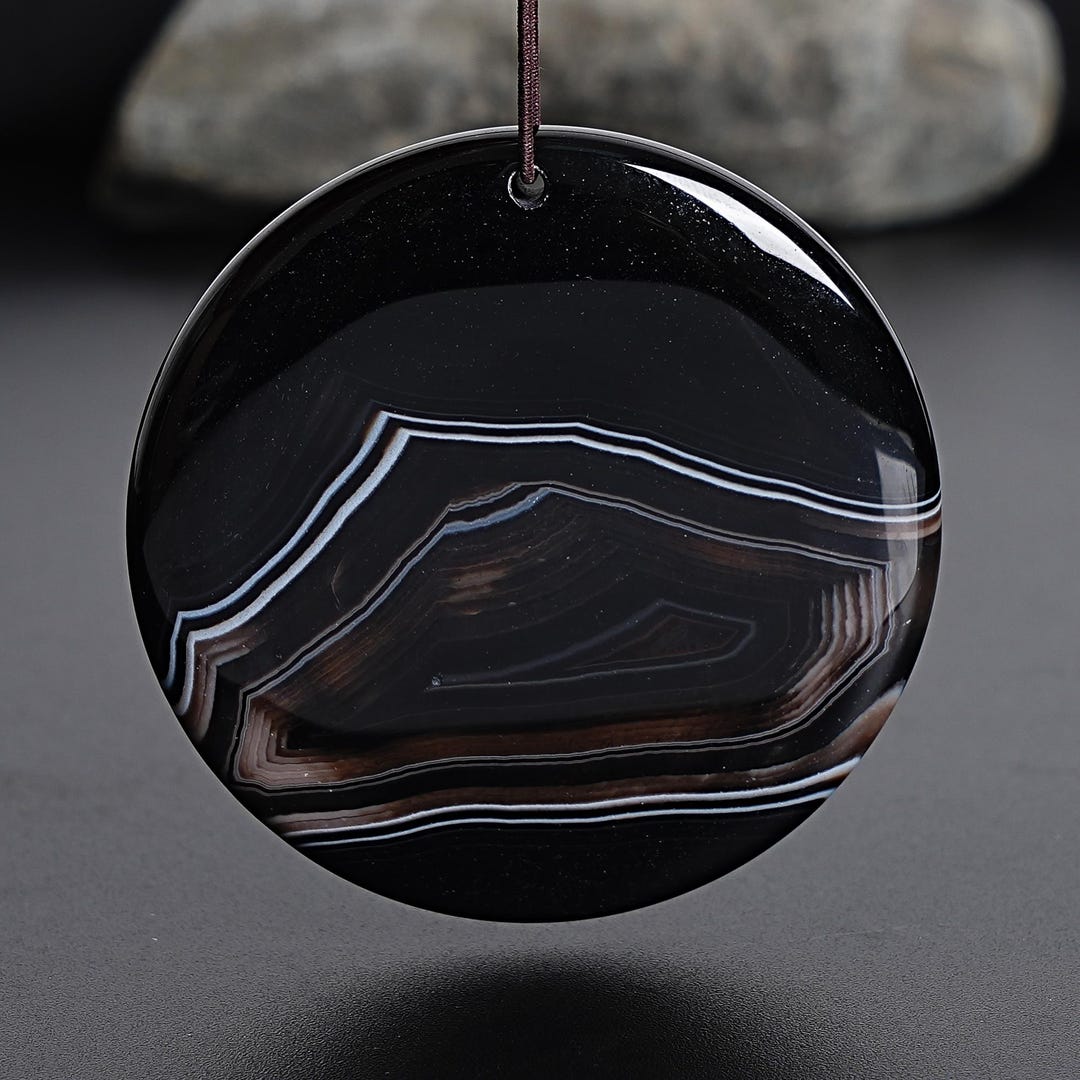 Unique Agate Pendant Grade A 57X7MM Black Pendant Round Pendant ...