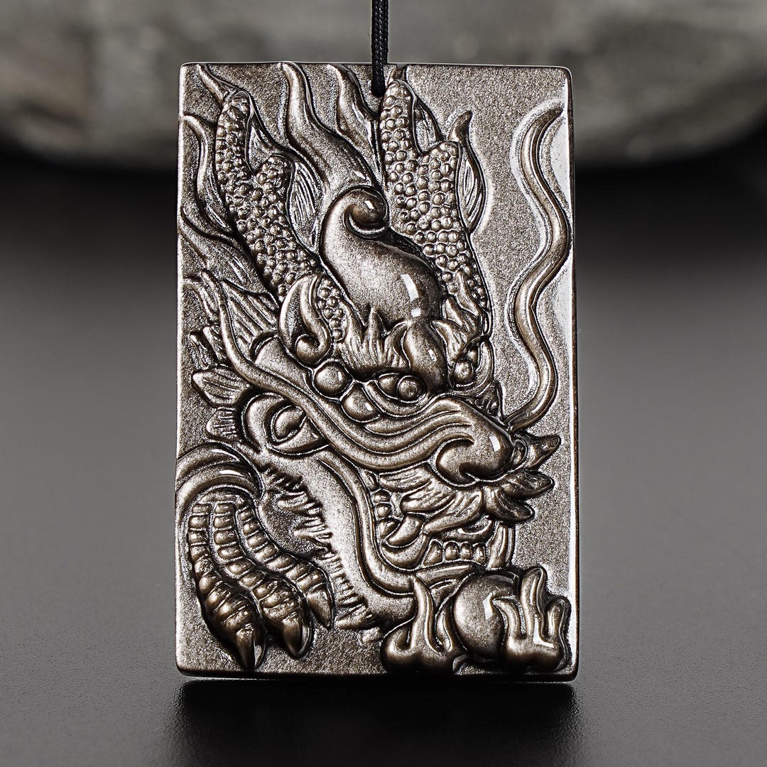 Genuine Natural Silver Obsidian Magnificent Chinese Dragon Pendant ...
