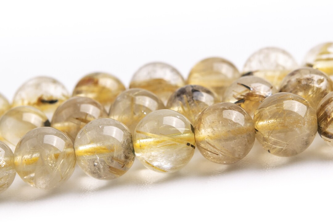 6MM Titanium Golden Rutile Quartz Beads Grade AA Genuine Natural ...