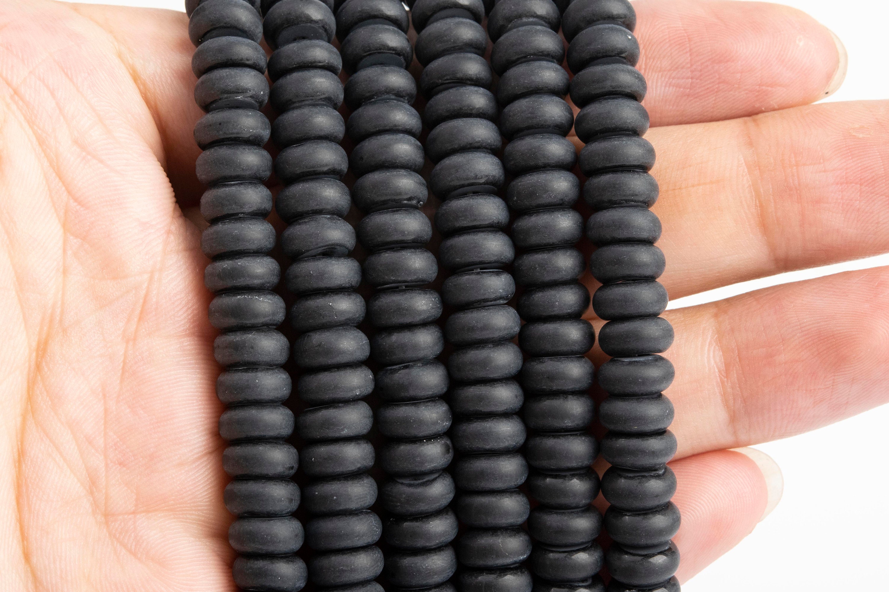 Matte Black Agate Beads Grade AAA Genuine Natural Gemstone Rondelle ...