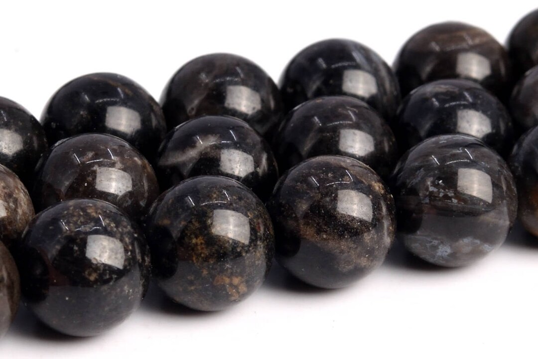 8MM Black Petrified Wood Jasper Beads Grade AAA Genuine Natural ...