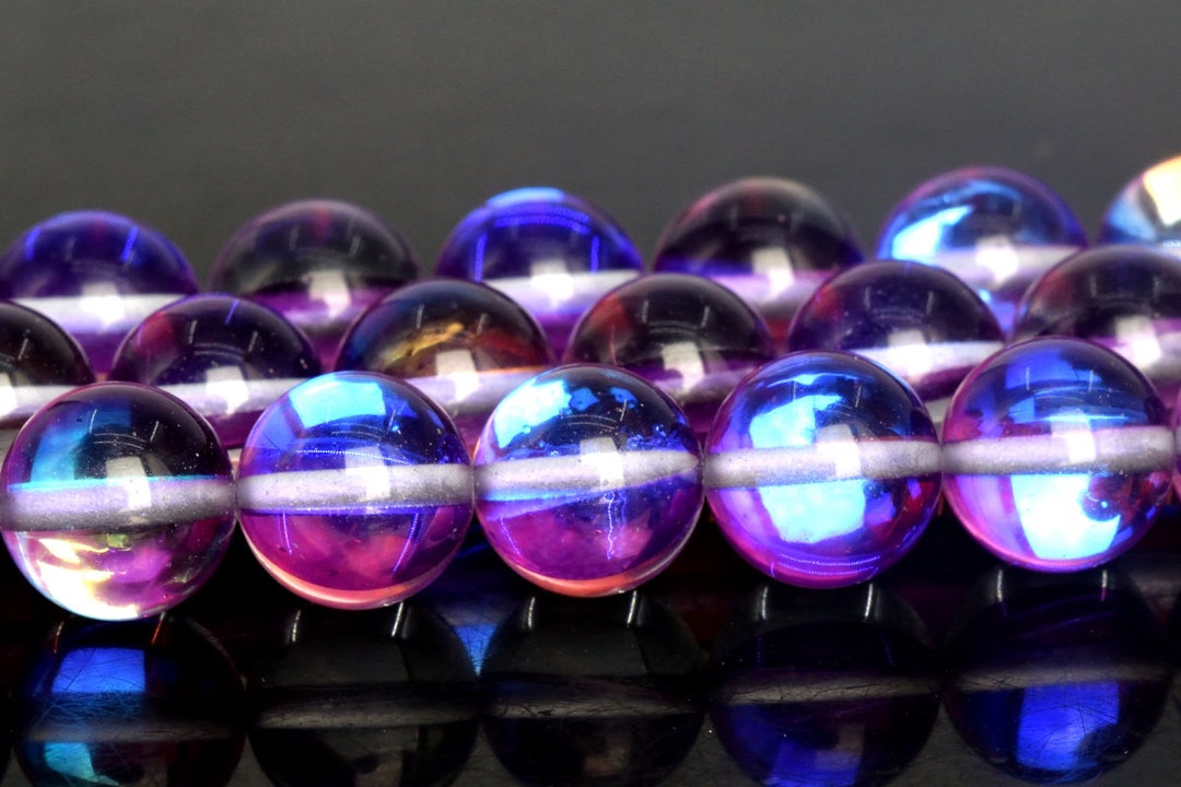 Violet Purple Mystic Aura Quartz Beads Round Loose Beads 6MM 8MM 10MM ...