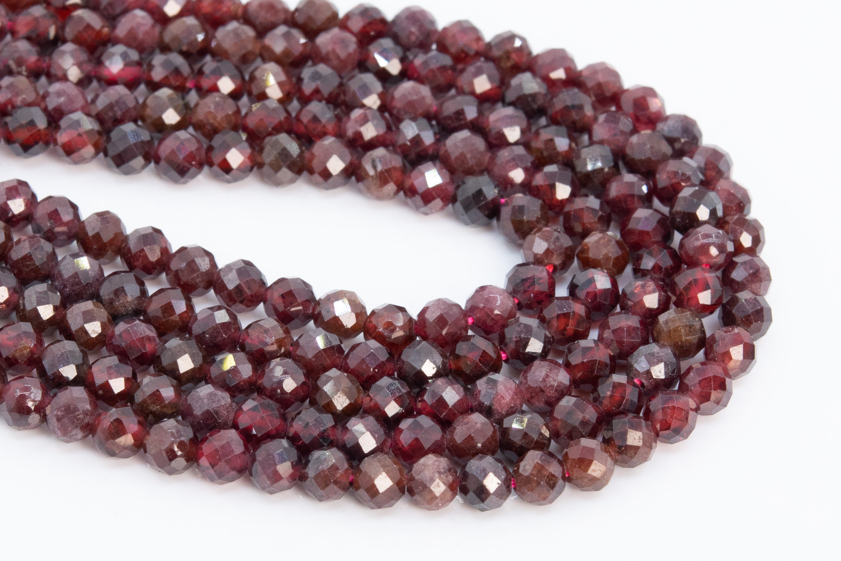 Wine Red Garnet Beads Grade A+ Genuine Natural Gemstone Faceted Round ...