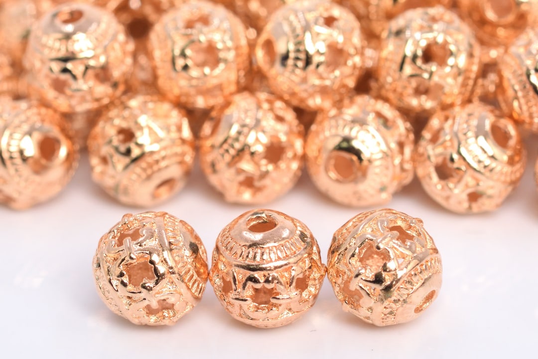 8MM Rose Gold Tone Spacer Beads Round 10 Pcs Bulk Lot Options (60295 ...