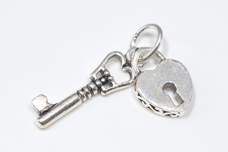 19x5mm / 11x8mm Sterling Silver Lock and Key Charm Solid - Etsy