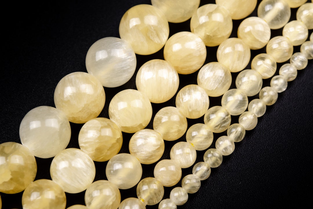 Honey Yellow Selenite Beads Genuine Natural Grade AAA Gemstone Round ...