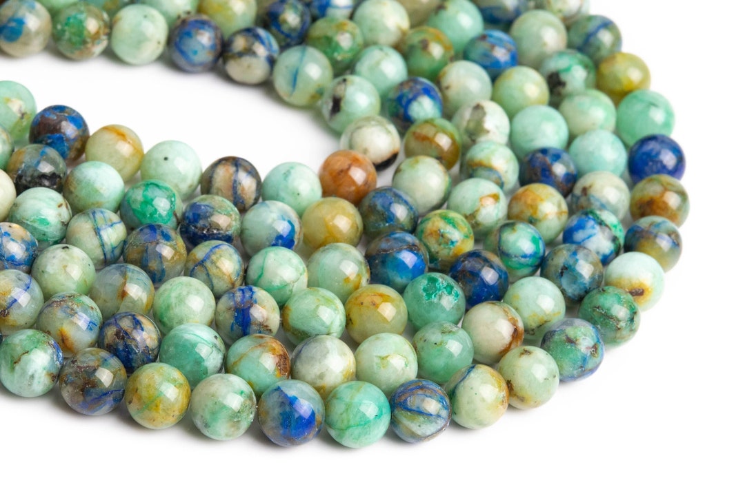 Azurite Malachite Quartz Beads Genuine Natural Grade AA Gemstone Round ...