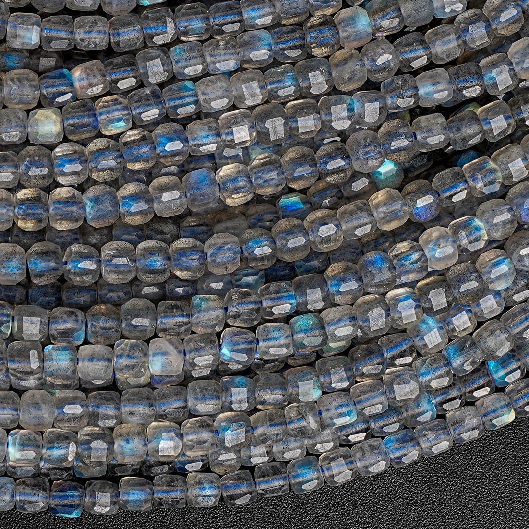 4MM Labradorite Beads Beveled Edge Faceted Cube Grade AAA Genuine ...