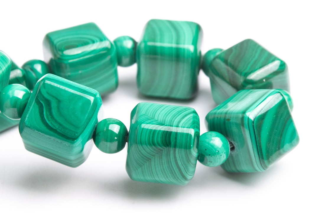 9-10MM Malachite Beads Green Bracelet Grade AAA Genuine Natural Beveled ...