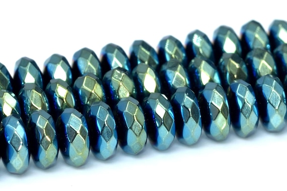 6x3mm Aqua Blue Hematite Beads Grade AAA Natural Gemstone | Etsy