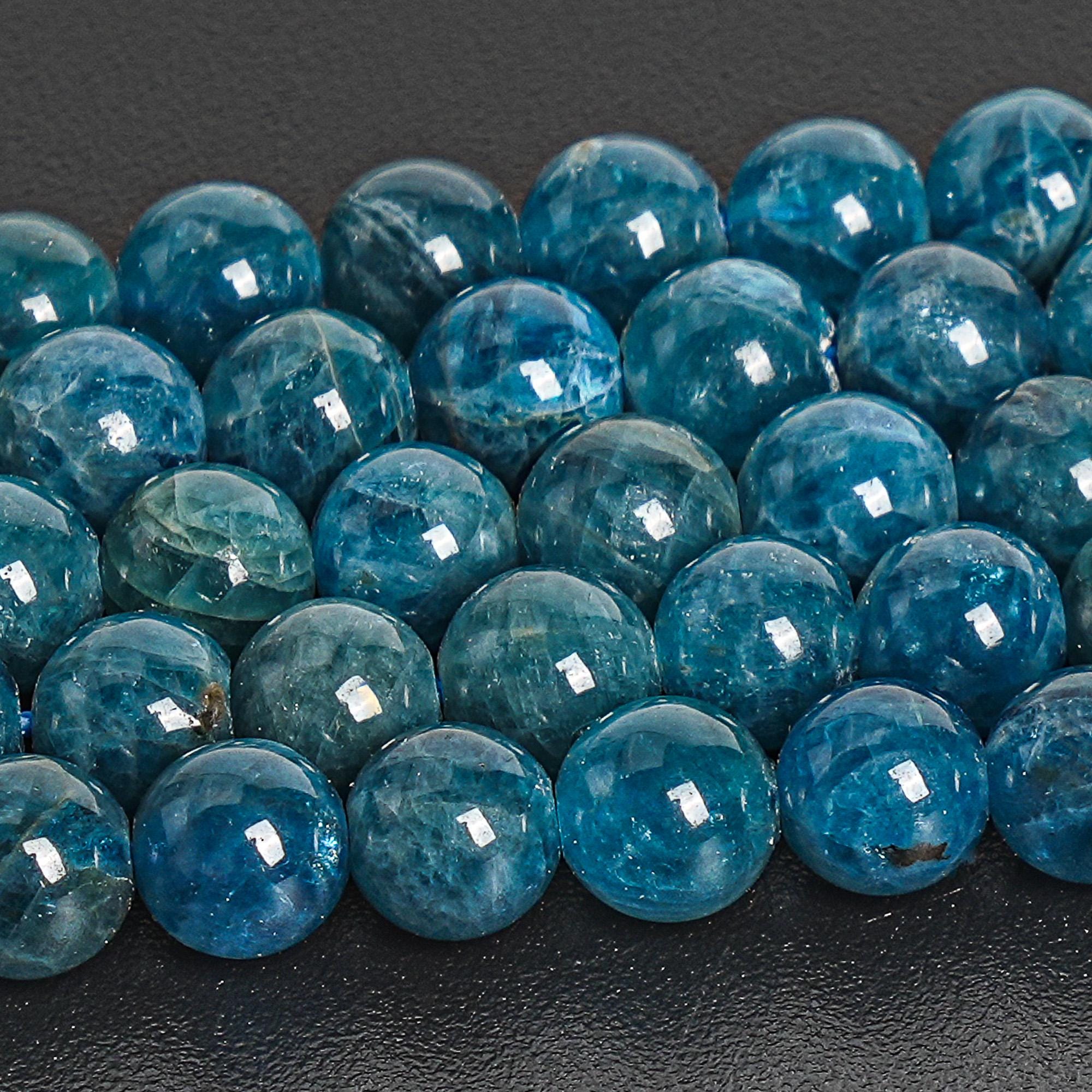 Deep Green Blue Apatite Beads Genuine Natural Gemstone Round Loose ...
