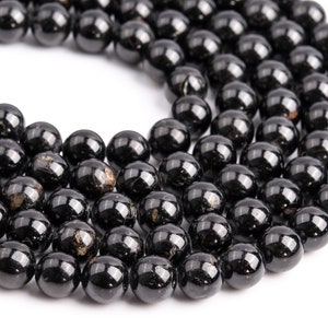 Black Tourmaline Beads Genuine Natural Grade AA+ Gemstone Round Loose ...