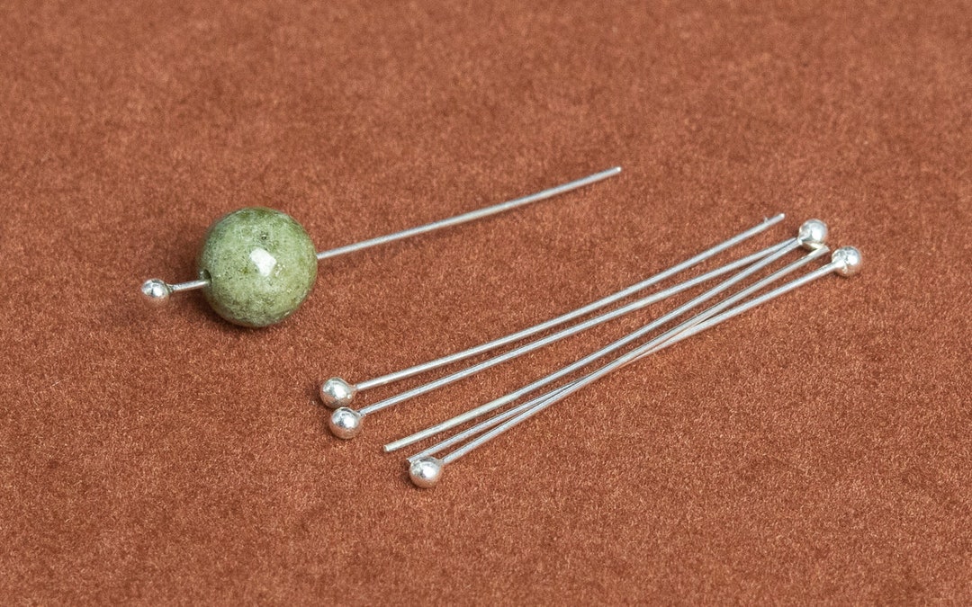 35x2x0.5mm Sterling Silver Head Pin Ball End 10 Pcs Solid Silver (64773 ...