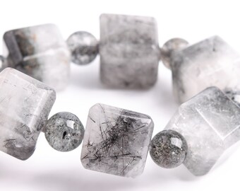 8mm 10mm Cube Black Rutilated Quartz Genuine Natural Loose Faceted Dice ...