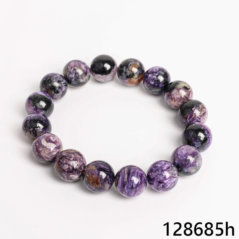 10-15MM Rare Natural Charoite Beaded Bracelet Unique Swirl Pattern ...