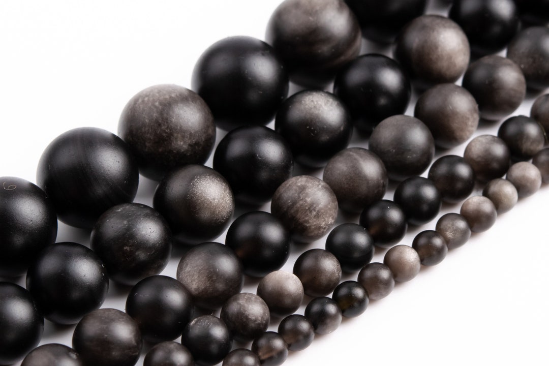 Matte Silver Obsidian Beads Genuine Natural Grade AAA Gemstone Round ...