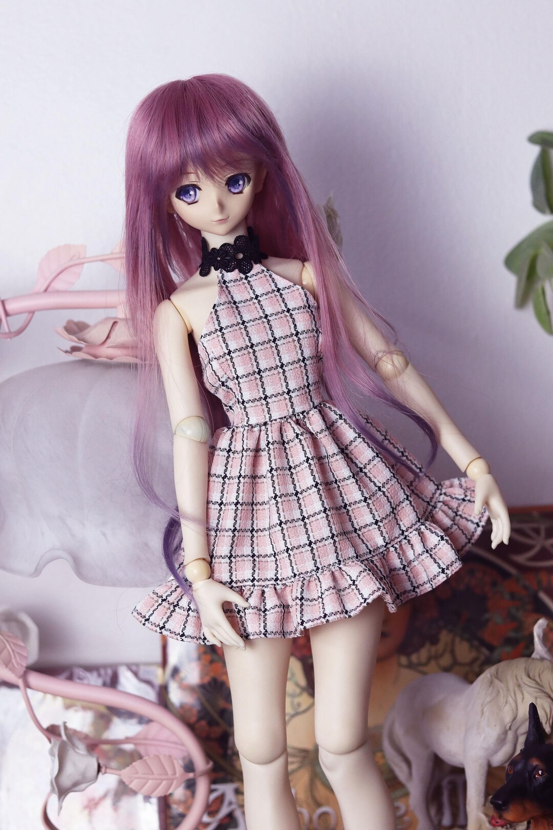 SD,DD Halter Neck Dress (pink Check) - Etsy