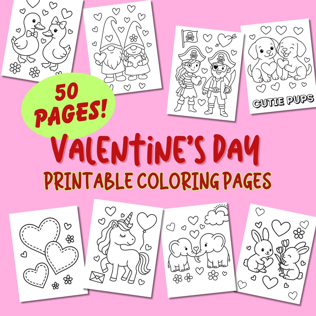 Valentine's Day COLORING Pages, Kids Vday Activity, Valentine Printable ...