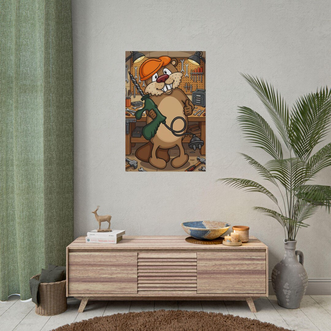 Cheerful Beaver Mechanic Poster | Rolled Poster, Workshop Toolroom Art ...