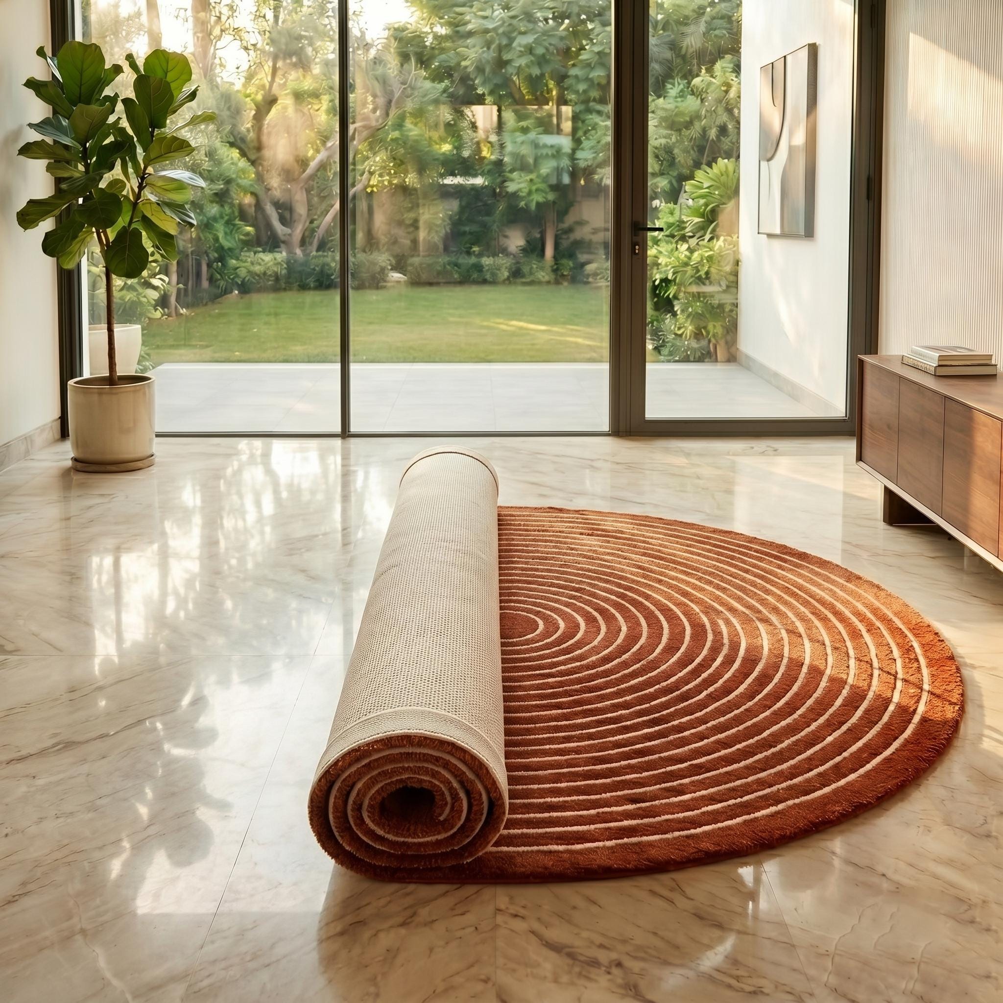 Modern Abstract Hand Tufted 8x8 Round Area Rugs Soft Natural Wool 12x12 ...