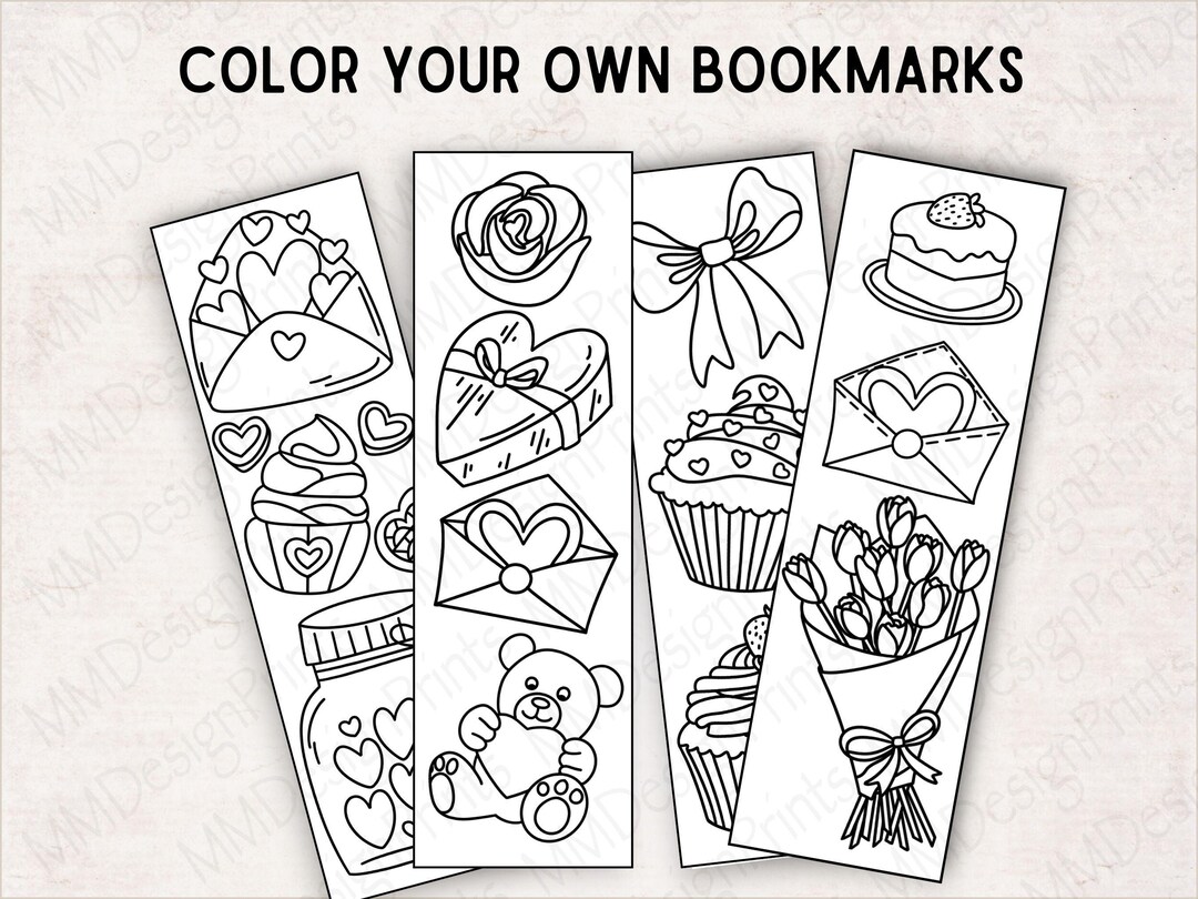 Valentine’s Day Printable Bookmarks, Color Your Own Valentine Bookmark ...