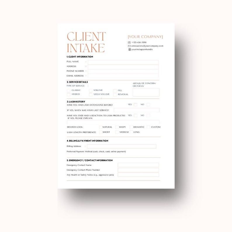 Lash Tech Client Intake Form | Editable Canva Template for Lash Artists ...