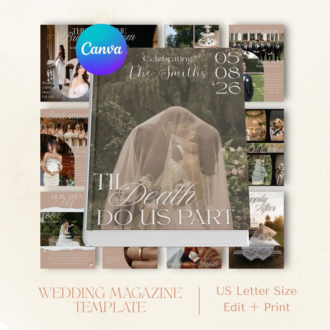 Wedding Memory Magazine Template, Editable Bridal Keepsake Book, Canva ...
