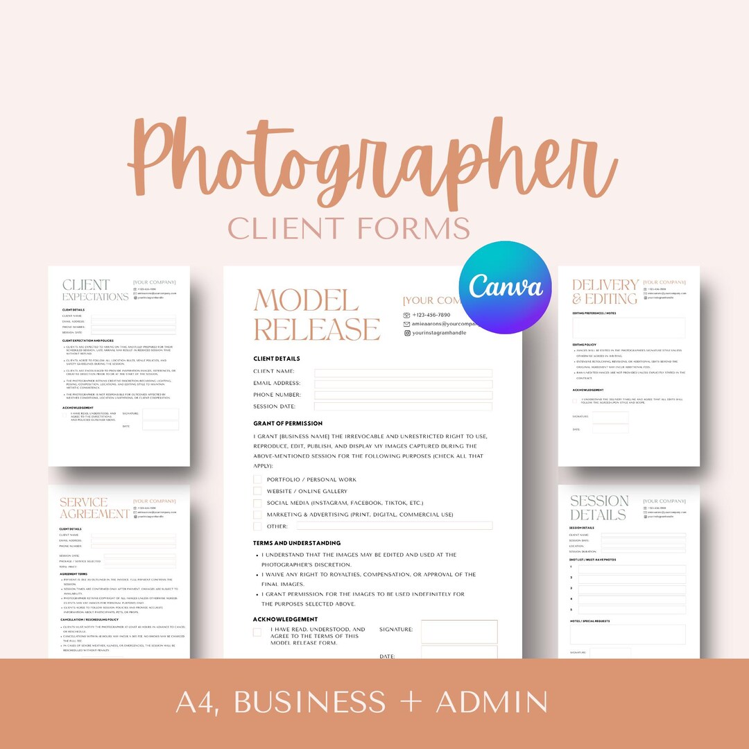 Essential Photographer Client & Business Forms Template Pack for Small ...
