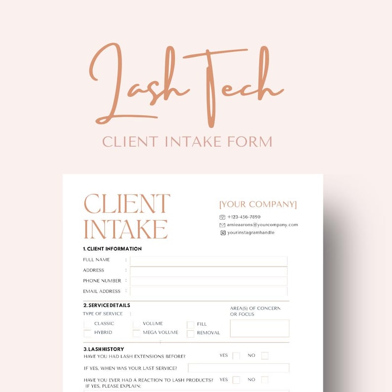 Lash Tech Client Intake Form | Editable Canva Template for Lash Artists ...