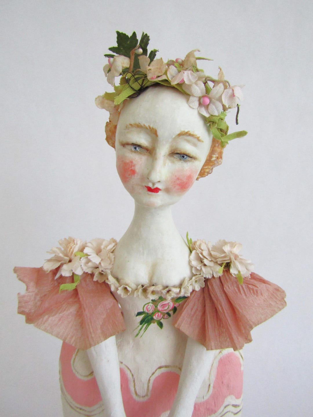 Nostalgic Folk Art Carol Roll, Paper Mache Mixed Media Garden Sprite - Etsy