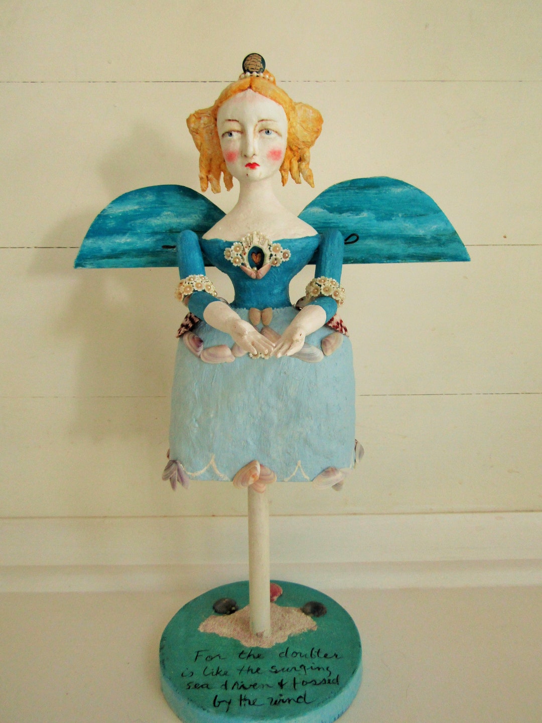 Nostalgic Folk Art Carol Roll, Paper Mache Mixed Media Sailor's Angel ...