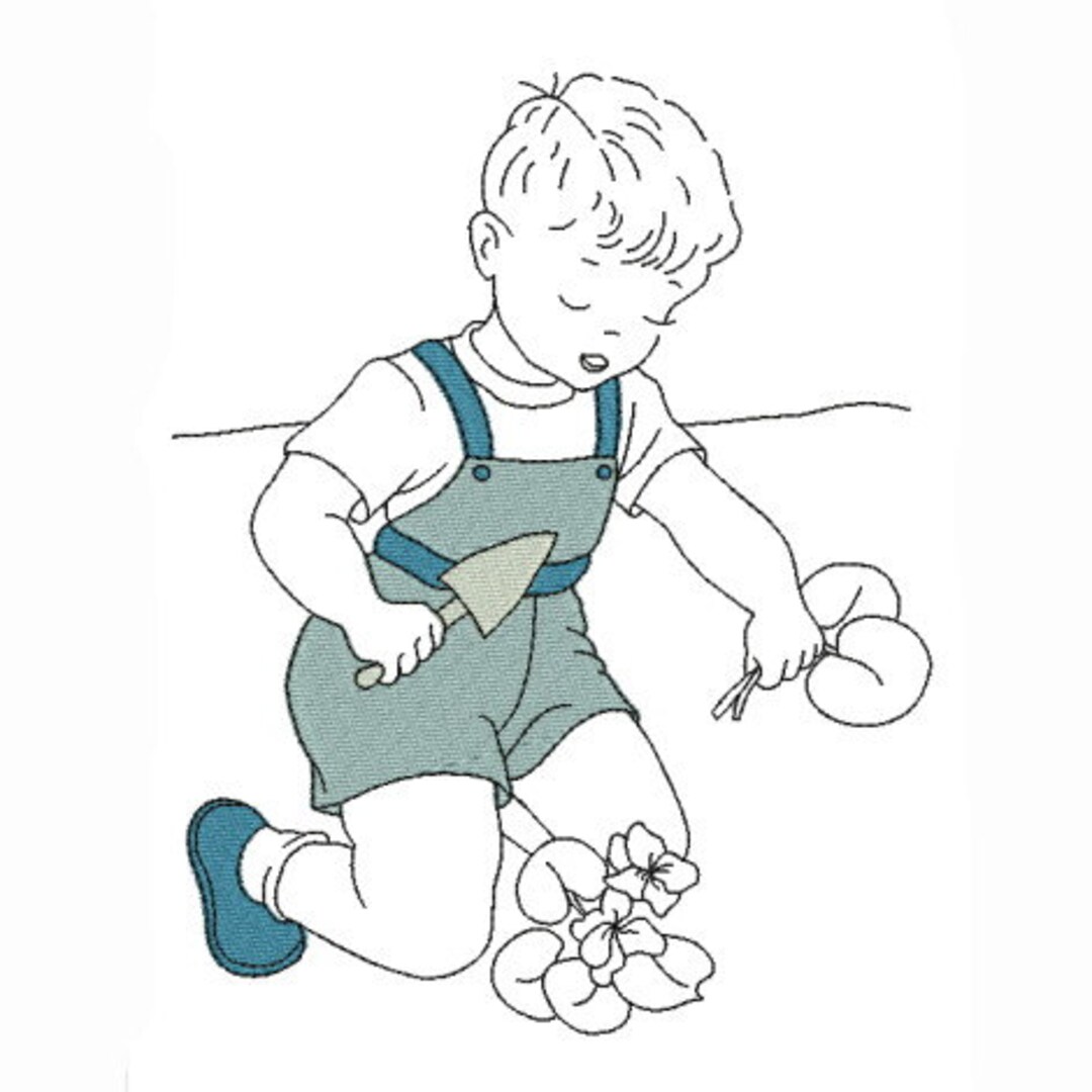 Embroidery Design Machine Little Boy Who Gardens Instant Download - Etsy