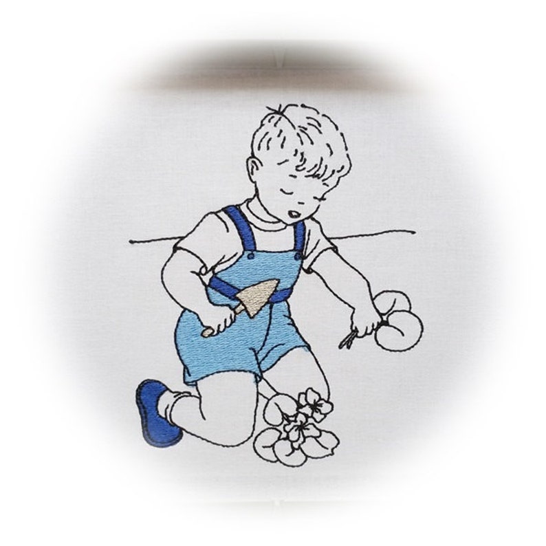 Embroidery Design Machine Little Boy Who Gardens Instant | Etsy