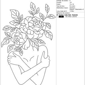 Machine Embroidery Design - Line Art Woman With Flowers - Etsy
